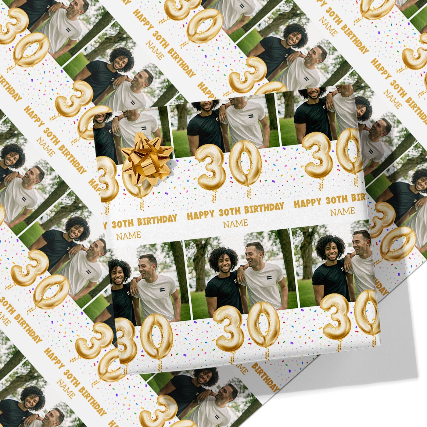 30th Milestone Birthday Balloon Photo and Name Wrapping Paper – Printster